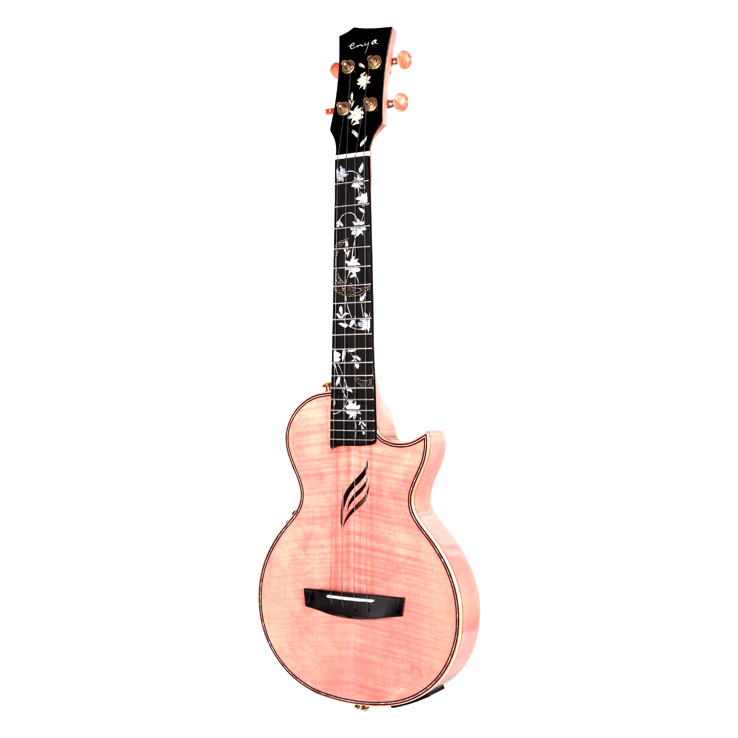 Enya EUT-E6 Pink All Solid Flamed Maple Tenor Ukulele with TransAcoust ...